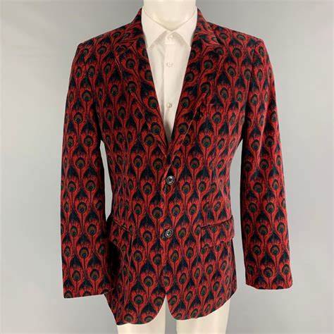 Marc Jacobs Size 40 Burgundy Black Navy Print Cotton Velvet Sport Coat