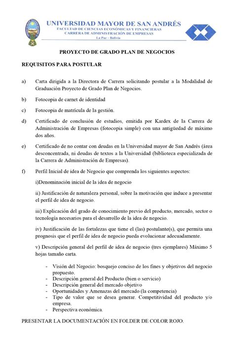 Plan De Negocios Carrera Administración De Empresas