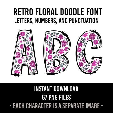 Retro Flower Alphabet Doodle Font Letters Floral Numbers Png Font