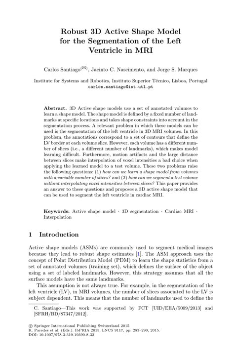 Pdf Robust 3d Active Shape Model For The Segmentation Of The Left Ventricle In Mri