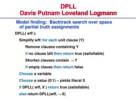 Ppt Dpll Davis Putnam Loveland Logmann Powerpoint Presentation Free