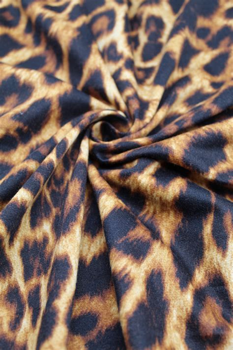 French Terry Knit Fabric Brown Leopard Print Poly Rayon Etsy