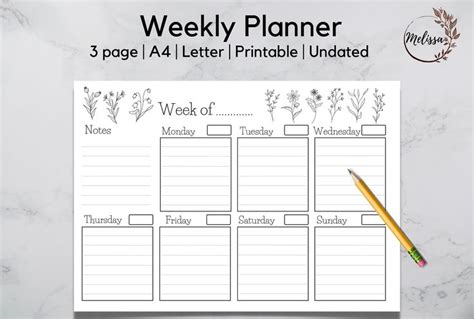 Weekly Planner Printable To Do List Desk Planner Printable Week At A