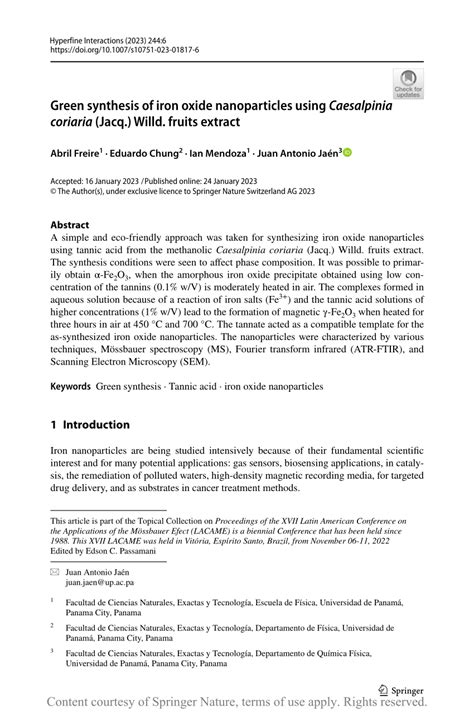 Green Synthesis Of Iron Oxide Nanoparticles Using Caesalpinia Coriaria Jacq Willd Fruits