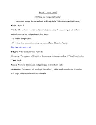Prime And Composite Numbers Lesson Plan DOCX