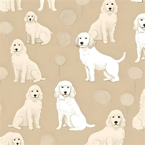 Seamless Pattern With Cute White Labrador Retriever Puppies Premium