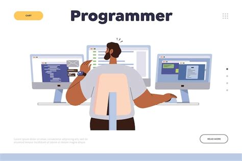 Premium Vector Programmer Landing Page Template Man Writing Software Code Working On Computers