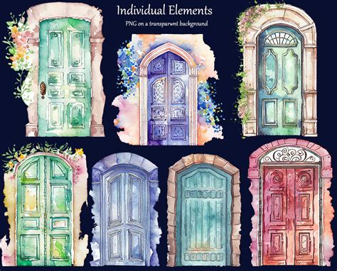 Doors Watercolor Clipart Watercolor Vintage Door Illustration