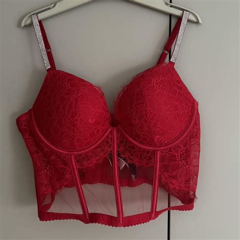 Victoria Secret Red Corset Top Lace Diamanté Diamond Depop