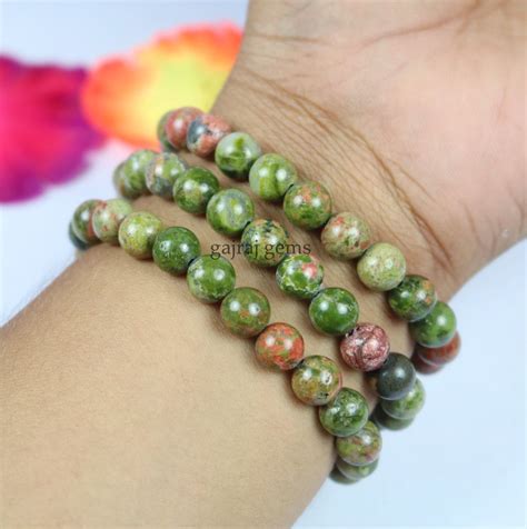 Natural Unakite Jasper Bracelet Gemstone 8mm Smooth Beads Bracelet