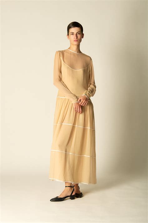Galanos Ecru Layered Silk Chiffon Dress Desert Vintage