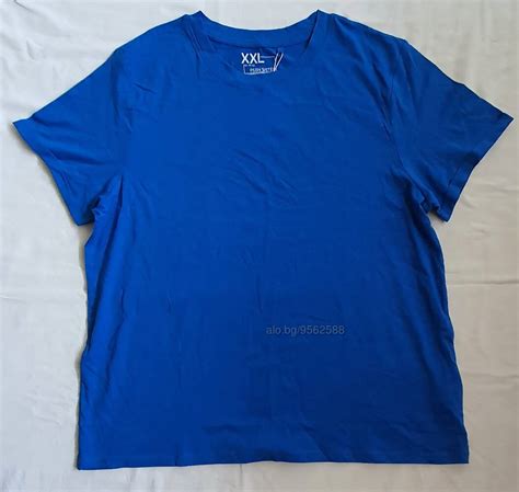 Синя тениска с къси ръкави Xxl Тениска Мъжко Дамско Син Облекло Ямбол Дължина 70 см