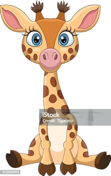 Kartun Lucu Jerapah Kecil Duduk Ilustrasi Stok Unduh Gambar Sekarang