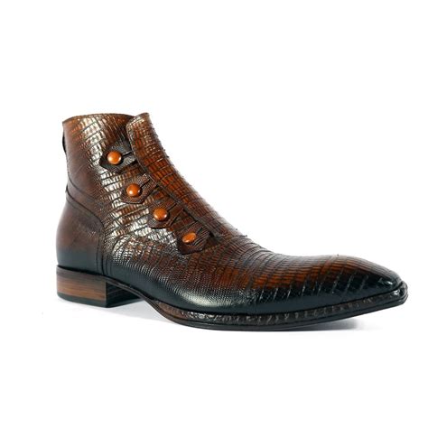 Jo Ghost 2379 Mens Shoes Brown Lizard Print Calf Skin Leather Boots