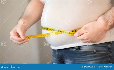 Man Measuring His Fat Belly With Measurement Tape Stock Illustration