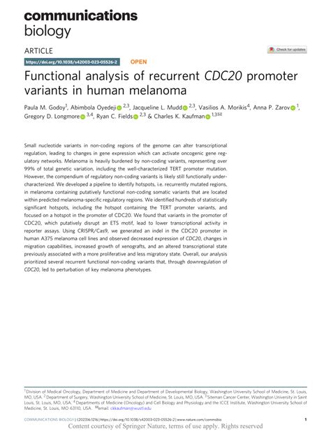 Pdf Functional Analysis Of Recurrent Cdc20 Promoter Variants In Human