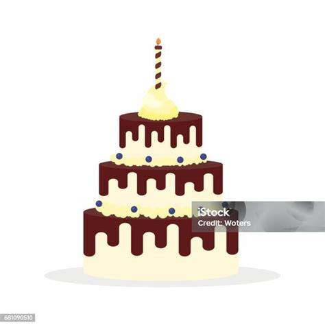 맛 있는 케이크와 생일 결혼식 기념일 및 기타 행사에 대 한 촛불 초콜릿 크림 평면 디자인 흰색 배경에 고립의 벡터 일러스트 레이 션 갈색에 대한 스톡 벡터 아트 및 기타