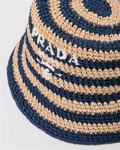 Beigebaltic Blue Raffia Bucket Hat Prada