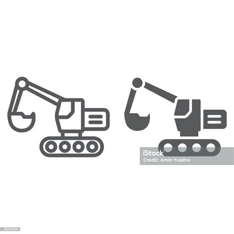 挖掘機線和字形圖示 運輸和機器 挖掘機符號 向量圖形 在白色背景的線性圖案向量圖形及更多10號圖片 10號 互聯網 交通方式 Istock