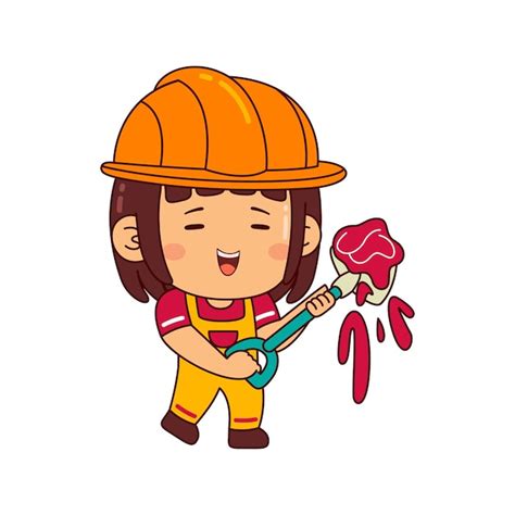 Premium Vector Cute Builder Girl Cartoon Character Vector Illustration