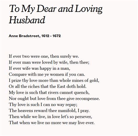 To My Dear And Loving Husband Anne Bradstreet 1612 1672 R Verse