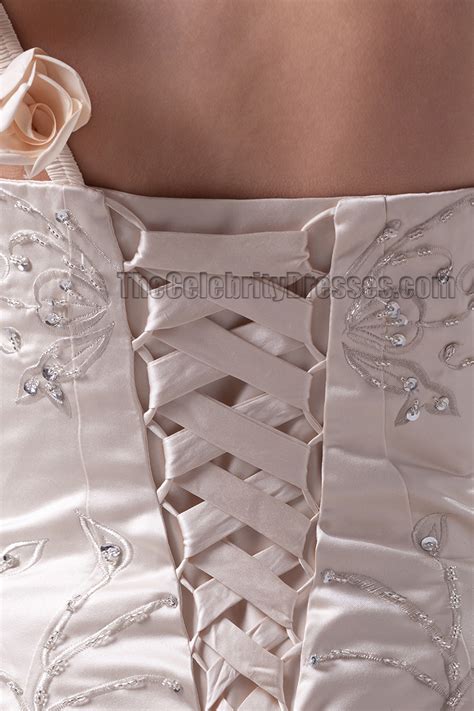 Gorgeous Champagne One Shoulder Embroidered A Line Wedding Dress