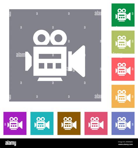 video camera side view flat icons on simple color square backgrounds stock vector image and art