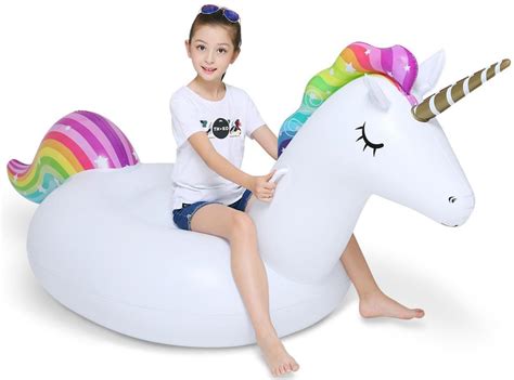 Jasonwell Big Inflatable Unicorn Pool Float Floatie Ride On With Fast