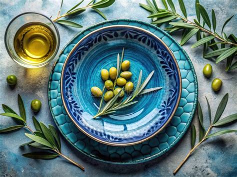 Mediterranean Inspired Dining Trendy Blue Ceramic Plates Rustic Olive