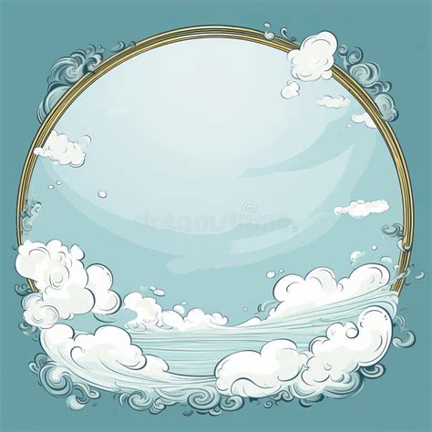 A Circular Frame With Clouds And Waves On It Stock Illustration