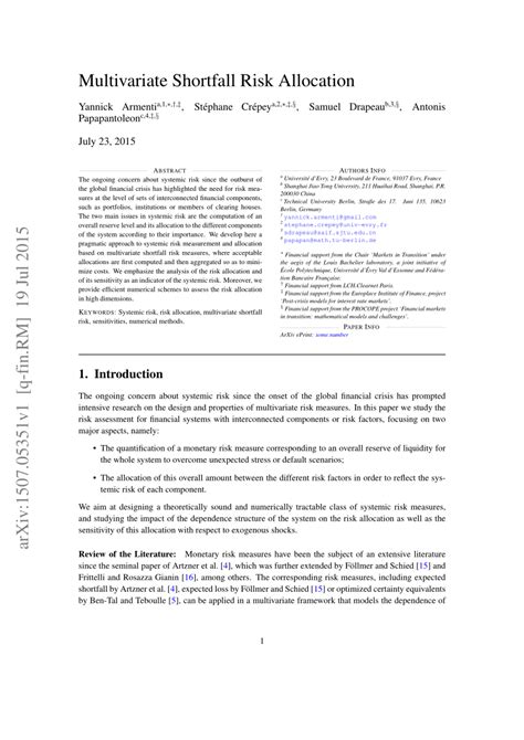 Pdf Multivariate Shortfall Risk Allocation And Systemic Risk