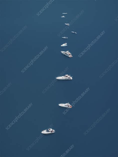 Aerial View Of Boats In A Row Tindari Sicily Italy Stock Image