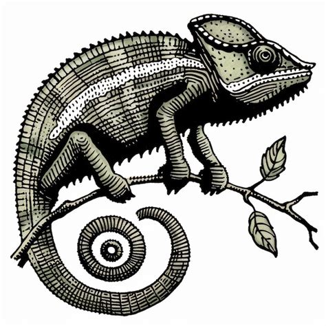 Rendered Chameleon Lizard On A Branch Premium Ai Generated Image