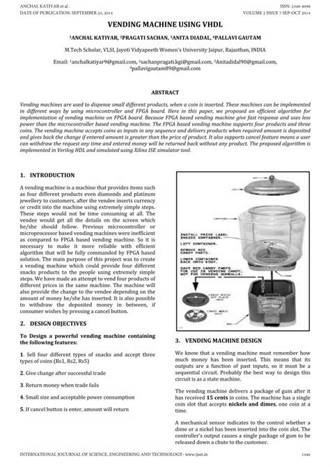 Pdf Vending Machine Using Vhdl Final Ijset · Vending Machine Using