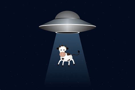 Ufo는 밤에 소를 납치한다 벡터 일러스트레이션 외계인에 대한 스톡 벡터 아트 및 기타 이미지 외계인 암소 우주선
