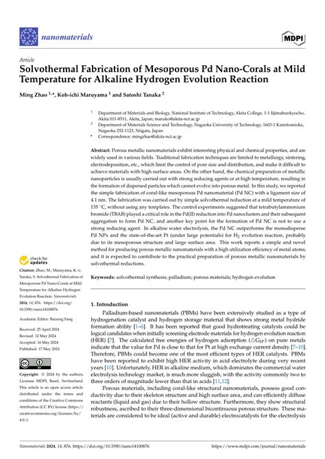 Pdf Solvothermal Fabrication Of Mesoporous Pd Nano Corals At Mild Temperature For Alkaline
