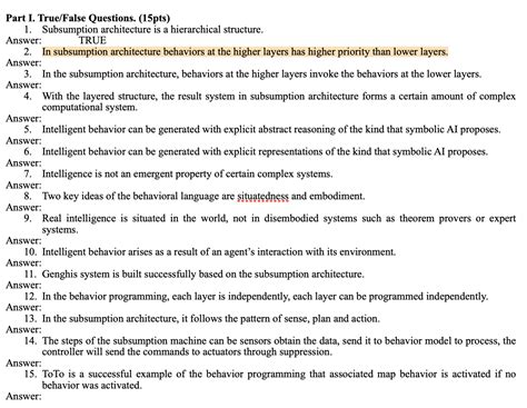 Solved Subsumption Architecture Is A Hierarchical Chegg