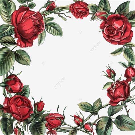 빨간 빈티지 장미와 잎 꽃 프레임 장미 액자 초대 Png 일러스트 및 이미지 에 대한 무료 다운로드 Pngtree