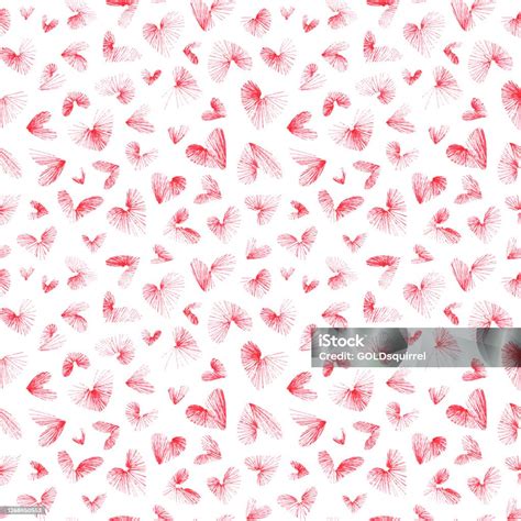 흰색 종이 배경에 한 줄과 얇은 빨간 펜 마커로 손으로 만든 고르지 않은 불규칙한 산란 심장 모양 그라데이션 및 3d 효과와 현대적인 단순 미니멀 한 벡터 일러스트 배경