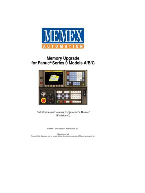 M100602d Memex Ii Memory Upgrade For Fanuc 0 Manual Pdf Numerical Control Electrical