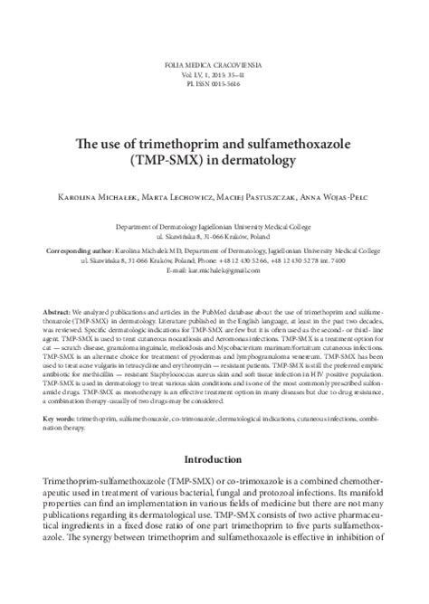 Pdf The Use Of Trimethoprim And Sulfamethoxazole Tmp Smx In Dermatology