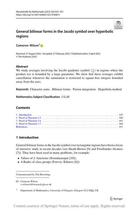 Pdf General Bilinear Forms In The Jacobi Symbol Over Hyperbolic Regions