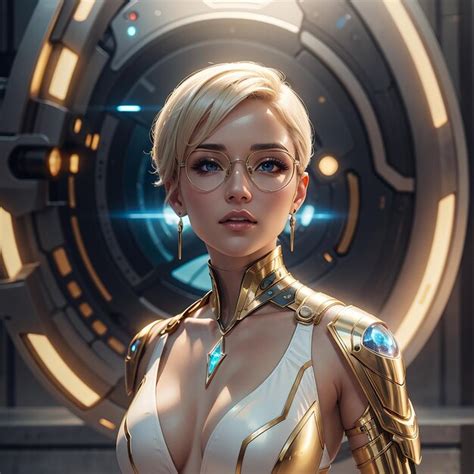 Premium Photo Future Girl White Gold Tech Armor Abstract Background