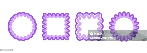 귀여운 프릴 무늬 프레임 세트 보라색 가리비 원과 사각형 테두리 컬렉션 부드러운 물결 모양의 레이스 가장자리는 장식 포스터 배너를 위한 로코코 스타일의 모양입니다 가리