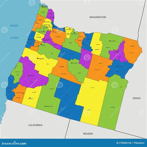 Colorful Oregon Political Map With Clearly Labeled Separated Layers Stock Vector Colorful Oregon Political Map With Clearly Labeled Separated Layers Stock Vector