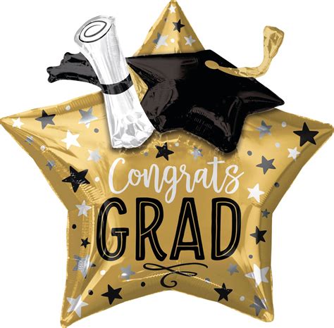 Congrats Grad 3D Star Satin Foil Balloon Gold 28 In Helium
