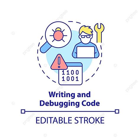 writing and debugging code concept icon flat instruction line vector