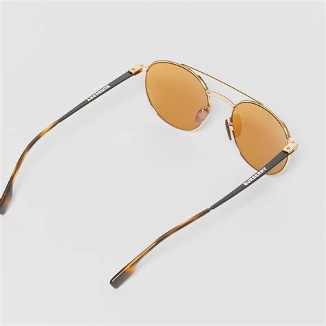 Top Bar Detail Round Frame Sunglasses In Tortoiseshell Men Burberry
