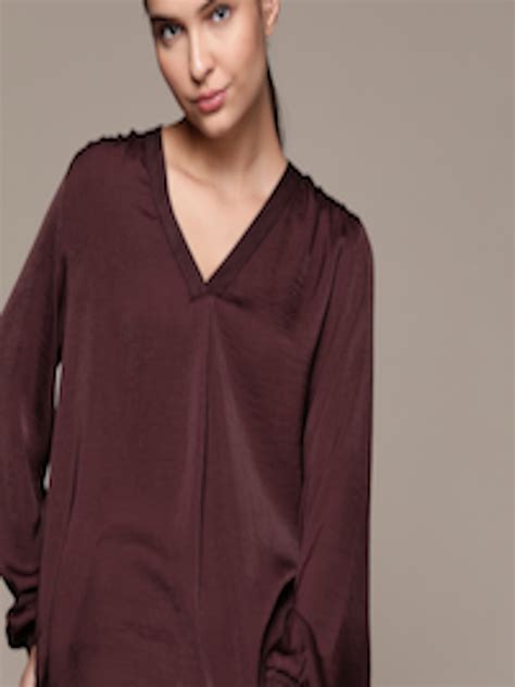 Buy Macys Alfani Burgundy V Neck Pleated High Low Top Tops For Women