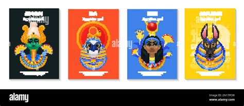 Egyptian Gods Poster Set With Four Vertical Backgrounds With Editable